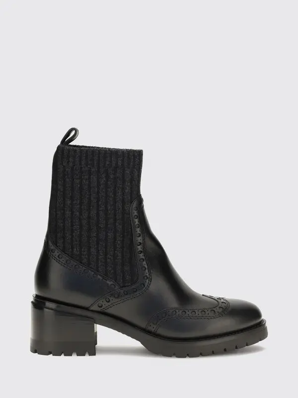 Santoni Chelsea Boots In Calfskin Leather With Rubber Lug Sole - Black