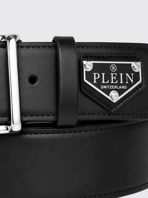 Philipp Plein Calfskin Belt With Metal Logo Buckle