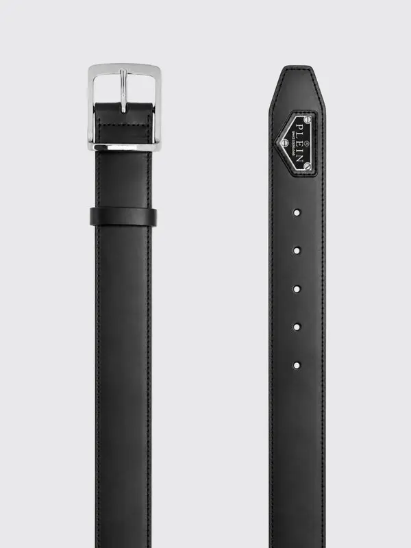 Philipp Plein Calfskin Belt With Metal Logo Buckle