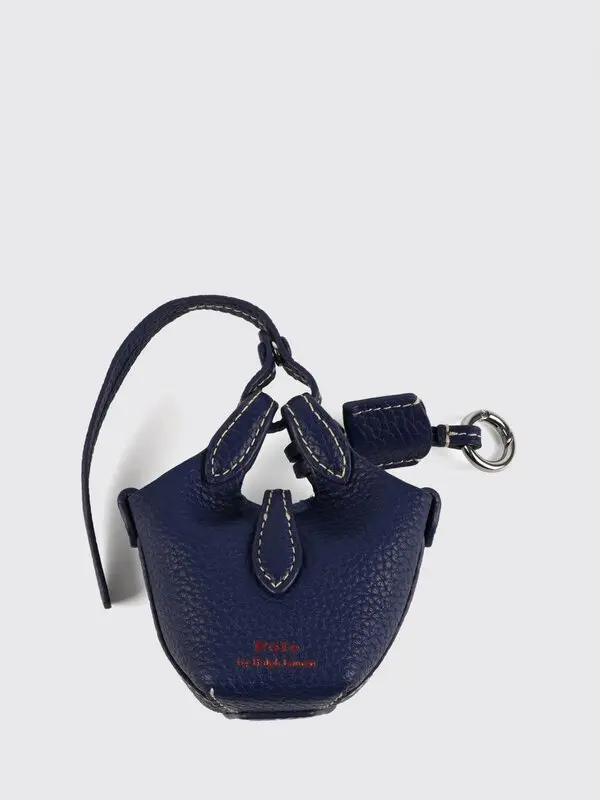 Polo Ralph Lauren Grained Leather Keychain With Embroidered Pony Logo - Ink
