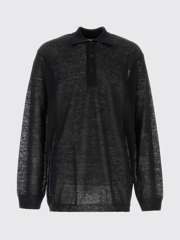 Y’s Sheer Long-sleeved Knit Polo Shirt In A Linen Blend