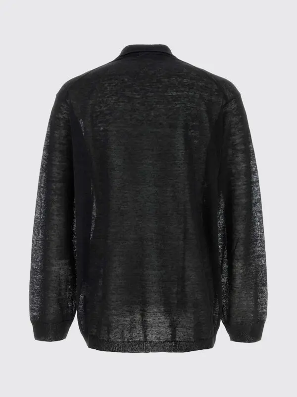 Y’s Sheer Long-sleeved Knit Polo Shirt In A Linen Blend