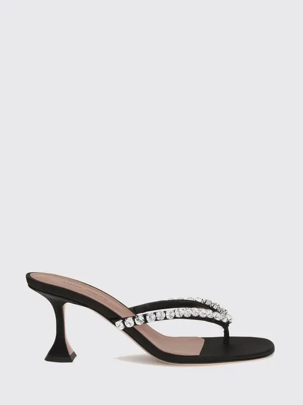 Amina Muaddi Gigi Crystal-embellished Silk Satin Thong Sandals With Mid Heel - Black