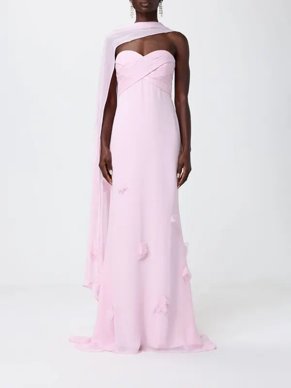 SELF-PORTRAIT Long Chiffon Dress With Applied Flowers