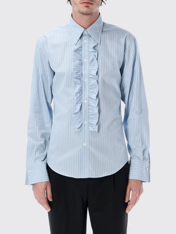 AMI Paris Striped Cotton Shirt With Ruffles