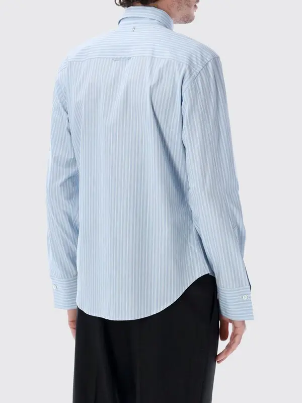 AMI Paris Striped Cotton Shirt With Ruffles