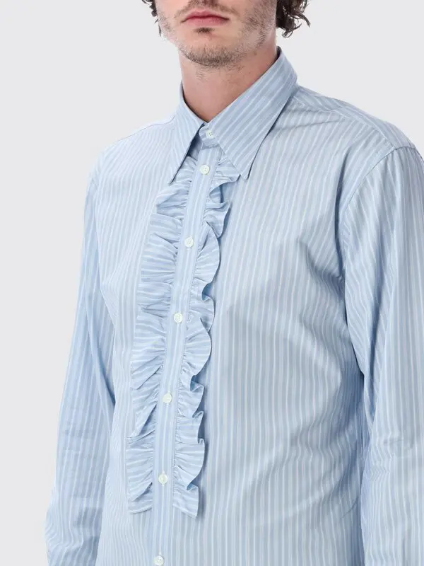 AMI Paris Striped Cotton Shirt With Ruffles