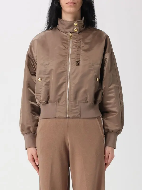 Elisabetta Franchi Technical Fabric Bomber Jacket - Beige