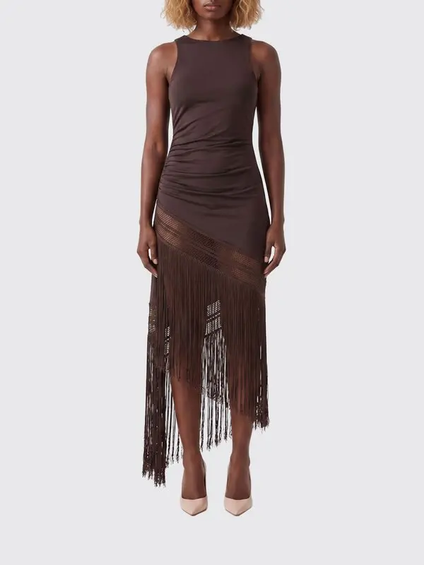 Andamane Asymmetric Jersey Dress With Fringes - Brown