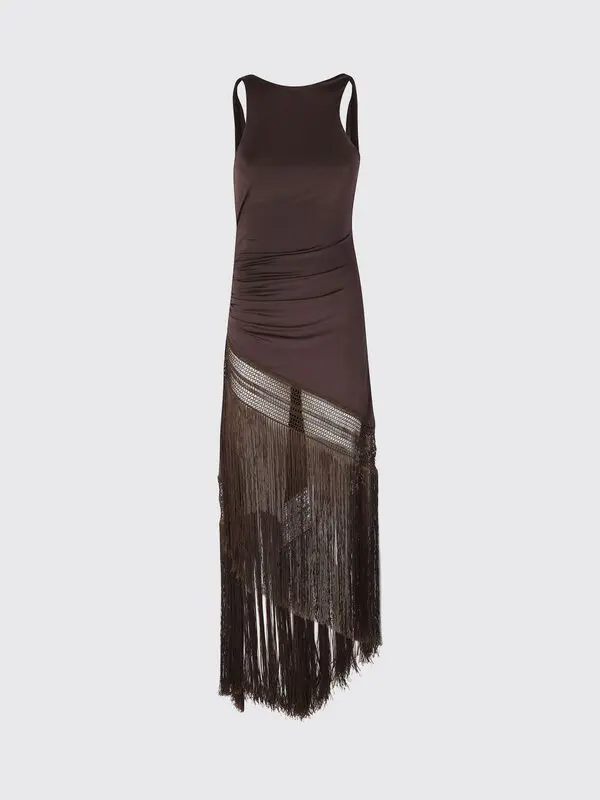 Andamane Asymmetric Jersey Dress With Fringes