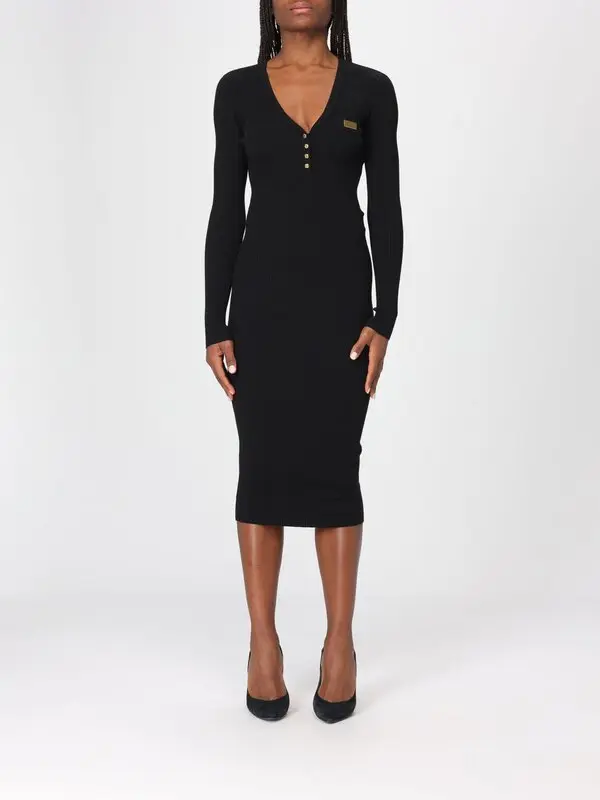 Elisabetta Franchi Silk Blend Midi Dress - Black