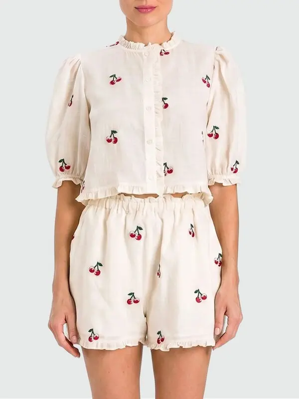 TWINSET Ramie Cropped Shirt With Embroidery