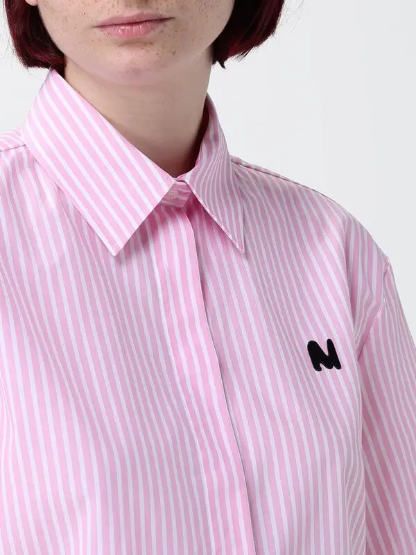 MSGM Cropped Striped Cotton Shirt With Monogram Pattern