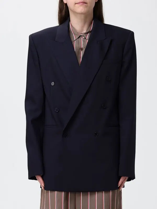THE FRANKIE SHOP Double-breasted Wool Blend Blazer With A Relaxed Fit - Blue