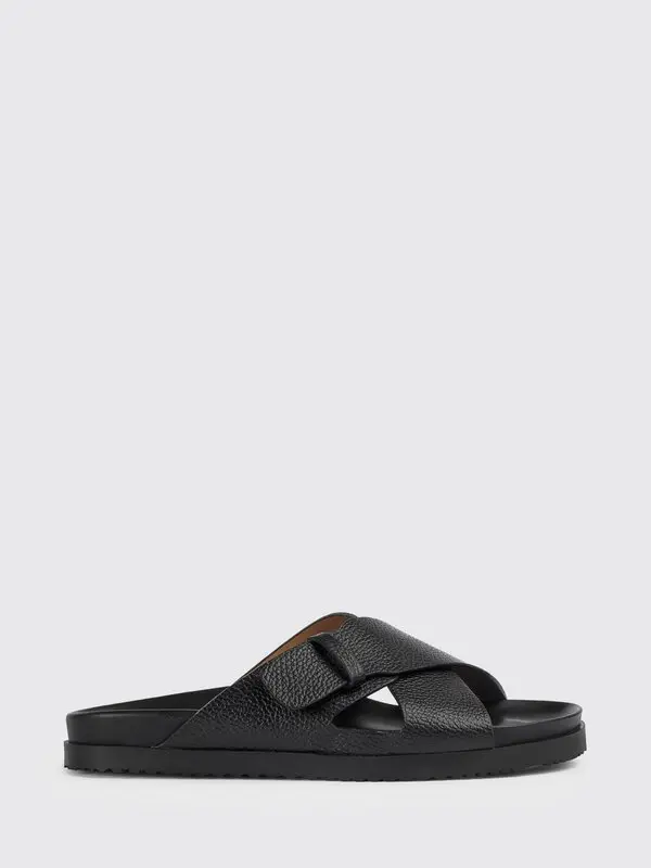 DOUCAL'S Grained Leather Strap Sandals With Adjustable Strap And Open Toe