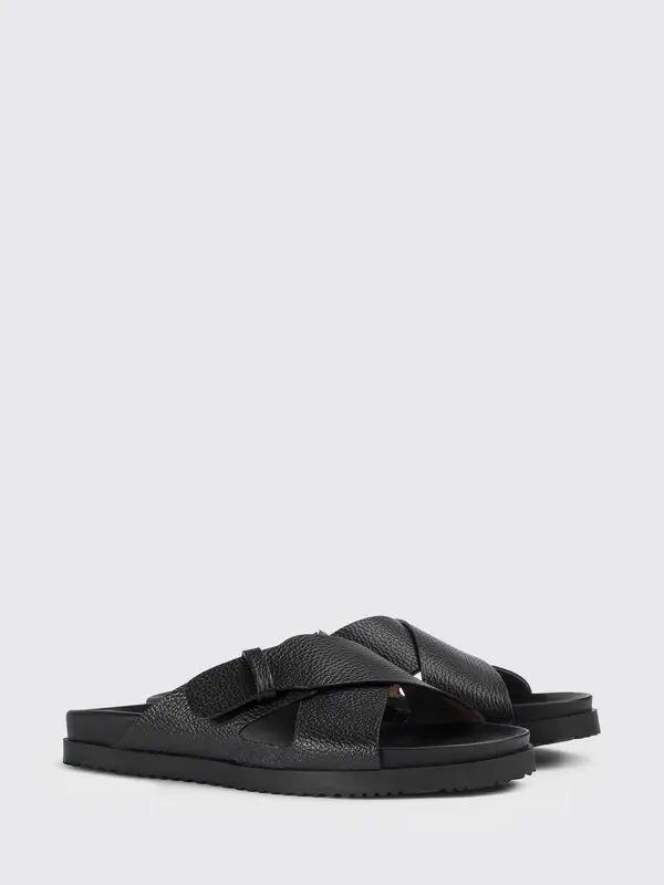 DOUCAL'S Grained Leather Strap Sandals With Adjustable Strap And Open Toe
