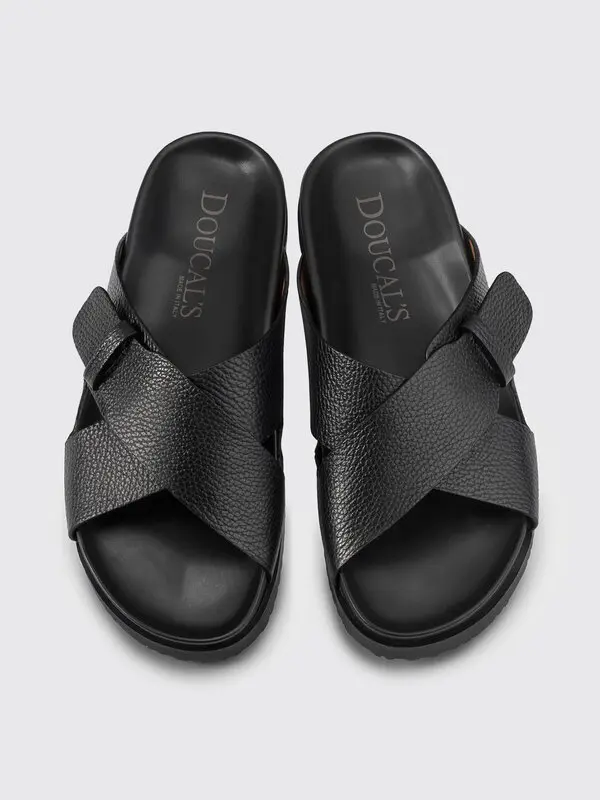 DOUCAL'S Grained Leather Strap Sandals With Adjustable Strap And Open Toe