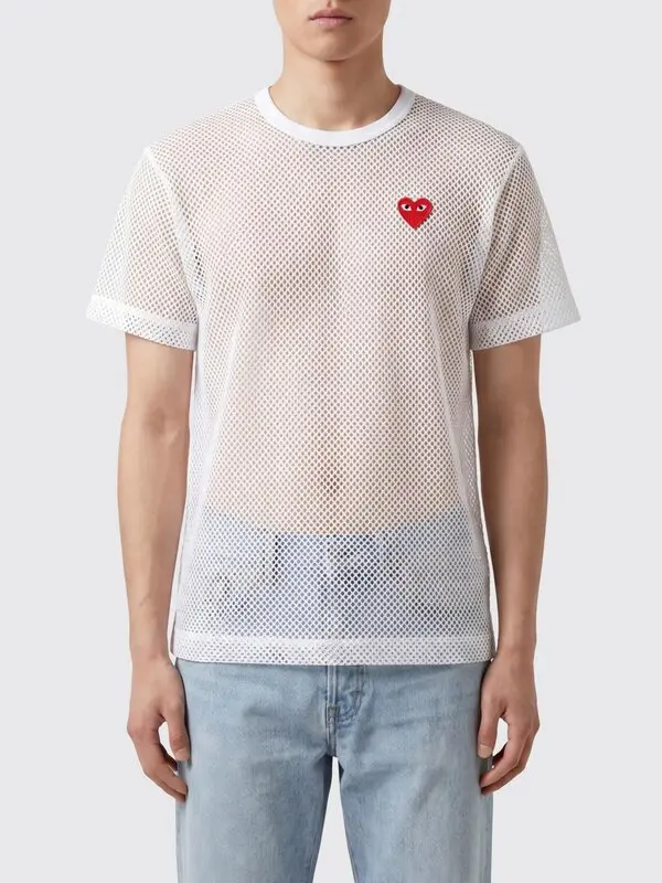 Play Comme Des Garcon Mesh Nylon T-shirt With Contrasting Logo Patch
