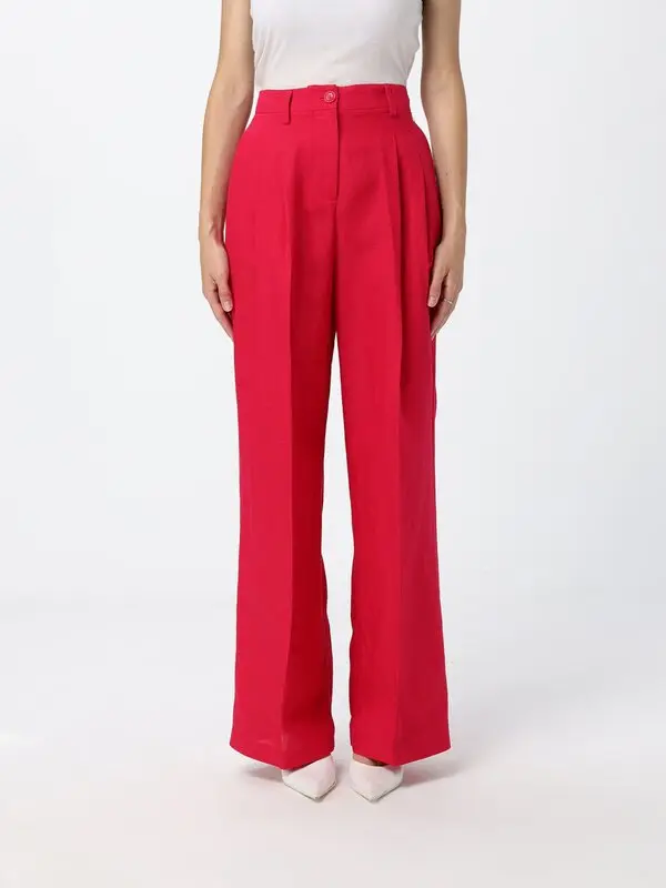 TWINSET Linen Blend Classic Trousers - Fuchsia