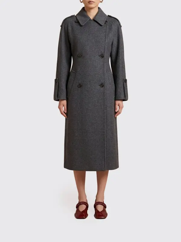 Max Mara Double Breasted Virgin Wool Coat - Grey