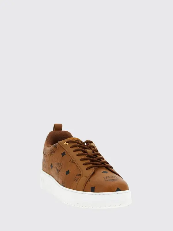 Mcm Coated Cotton Sneakers With Printed Logo