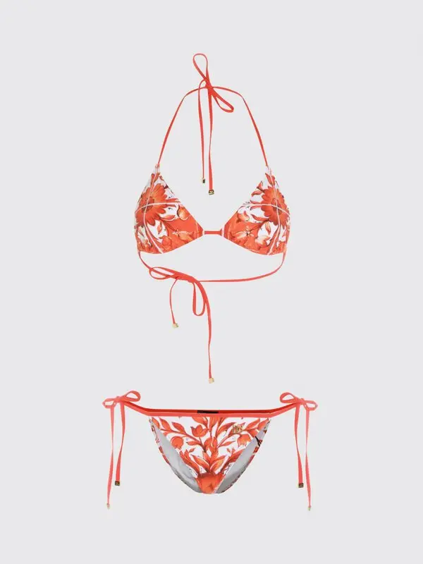 Dolce & Gabbana Maioliche Print Triangle Bikini In Polyamide