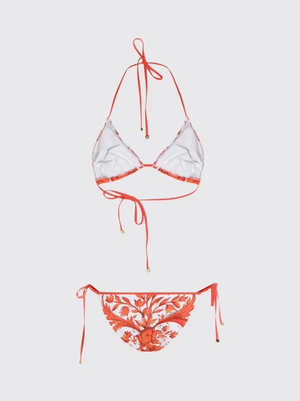 Dolce & Gabbana Maioliche Print Triangle Bikini In Polyamide