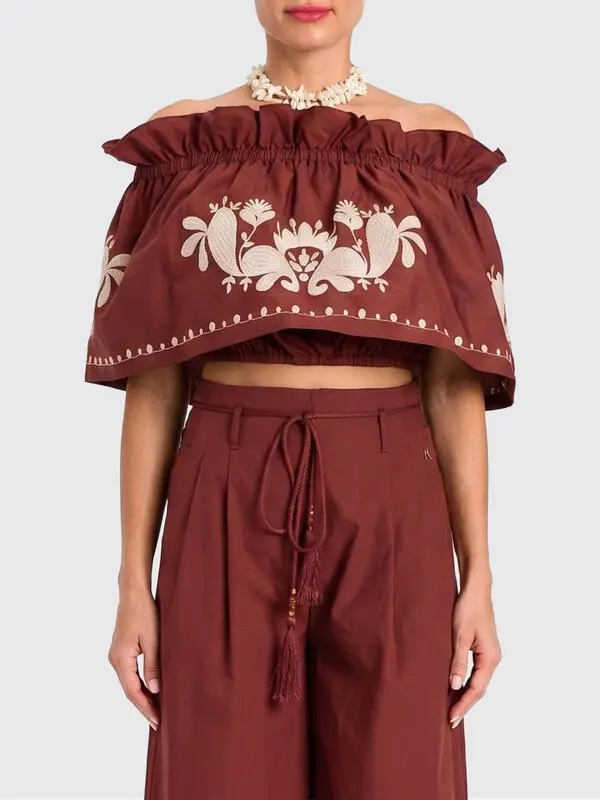 TWINSET Liberty Cotton Crop Top - Earth