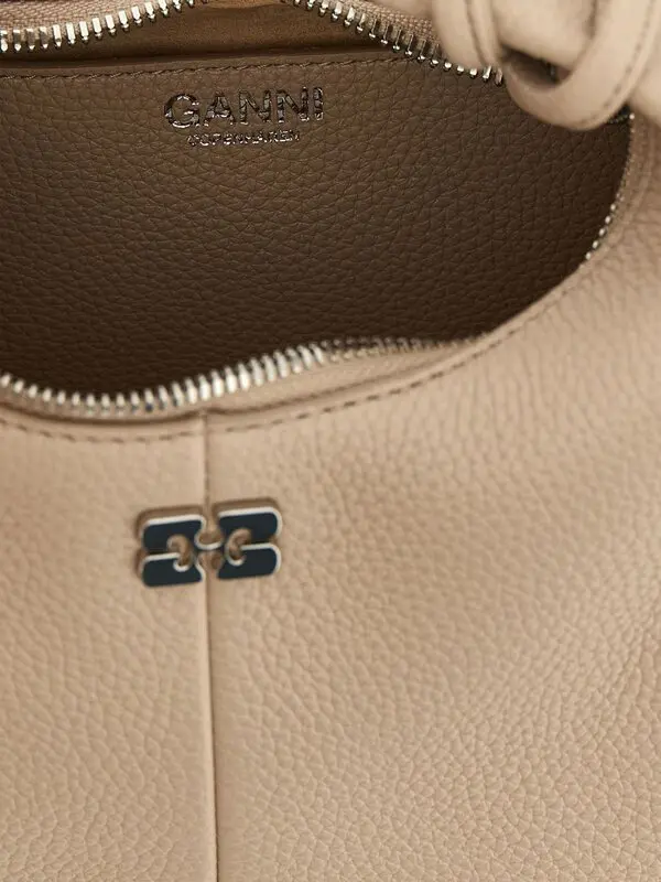 GANNI Mini Recycled Leather Hobo Bag With Butterfly Logo And Charm