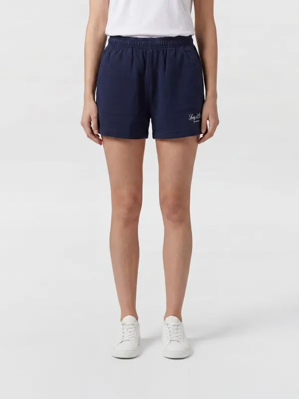SPORTY & RICH Cotton Shorts With Elasticated Waist And Contrast Logo - Navy