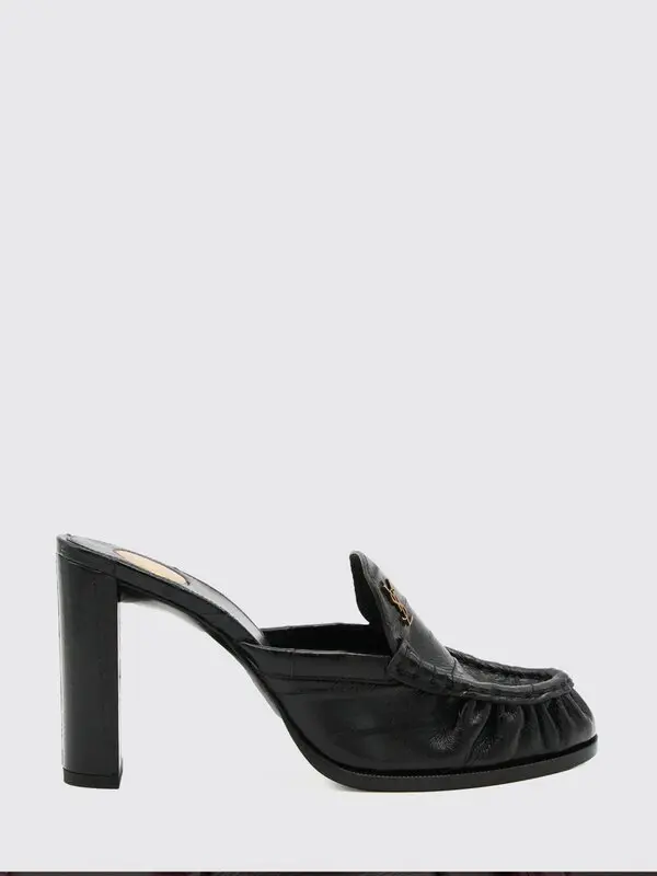 Saint Laurent Le Loafer High-heeled Mules In Eel Leather With Monogram - Black