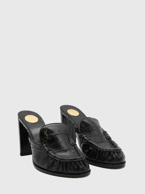 Saint Laurent Le Loafer High-heeled Mules In Eel Leather With Monogram