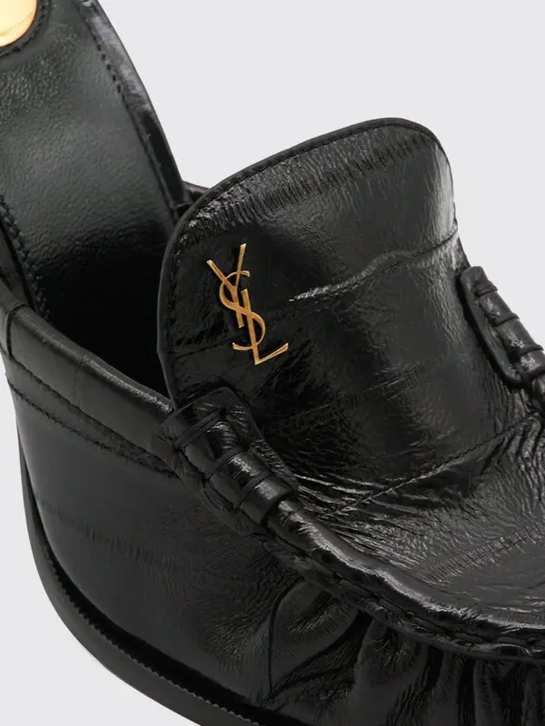 Saint Laurent Le Loafer High-heeled Mules In Eel Leather With Monogram