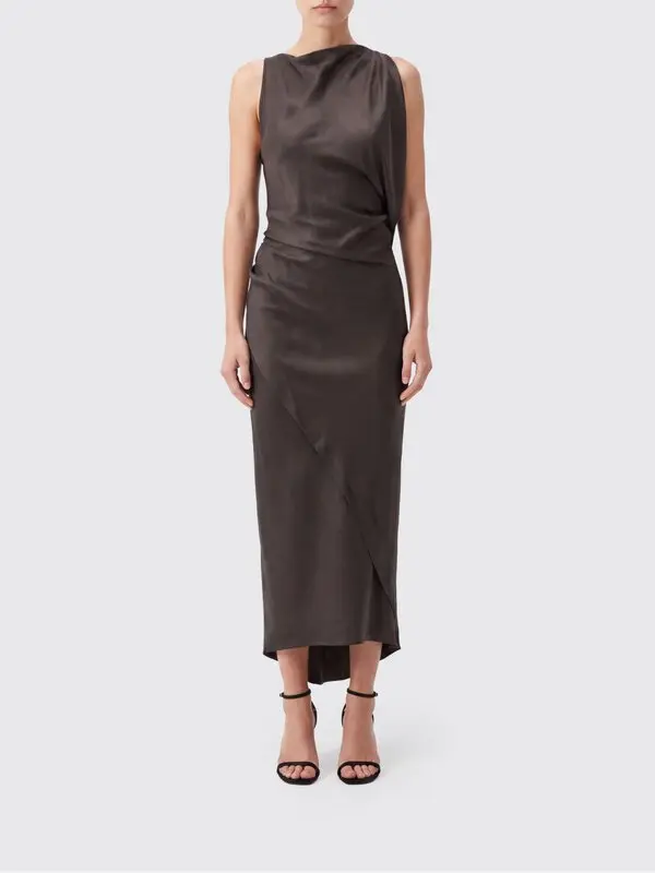 Victoria Beckham Kyra Asymmetrical Midi Dress With Bare Shoulders - Grey