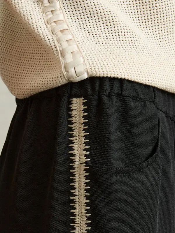 REISS Wide-leg Embroidered Trousers - Black