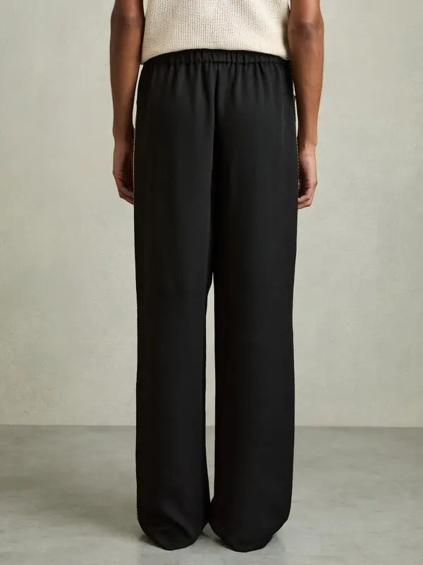 REISS Wide-leg Embroidered Trousers - Black