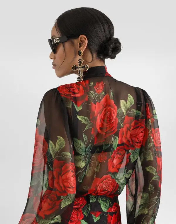 Dolce & Gabbana Rose-print Chiffon Blouse Collection