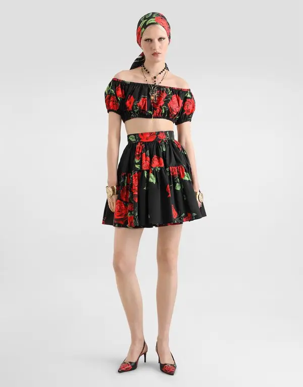 Dolce & Gabbana Rose-print Poplin Top Collection