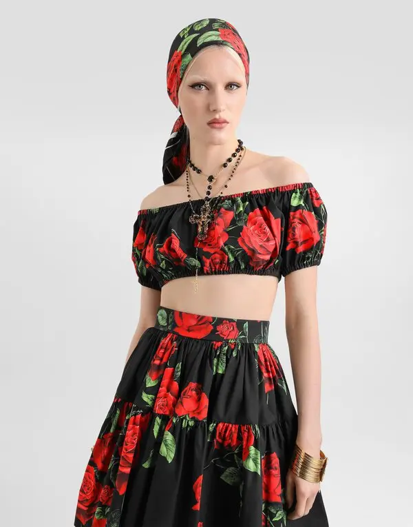 Dolce & Gabbana Rose-print Poplin Top Collection