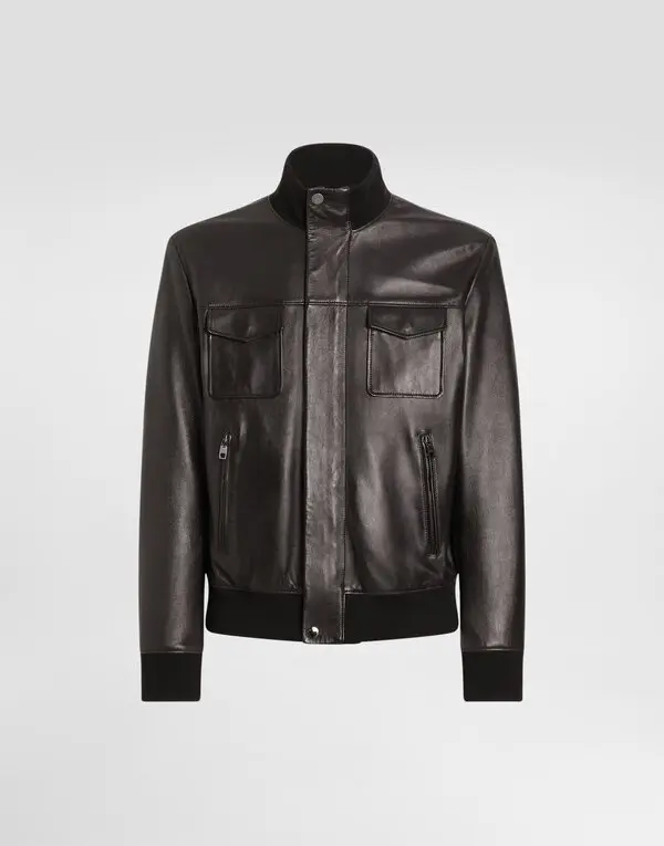Dolce & Gabbana Lambskin Bomber Jacket Coats And Jackets Brown