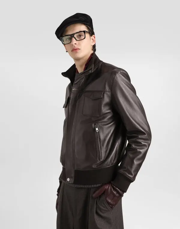 Dolce & Gabbana Lambskin Bomber Jacket Coats And Jackets Brown