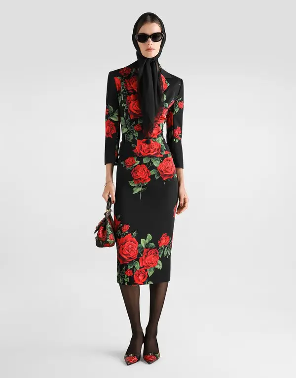 Dolce & Gabbana Rose-print Charmeuse Skirt Collection