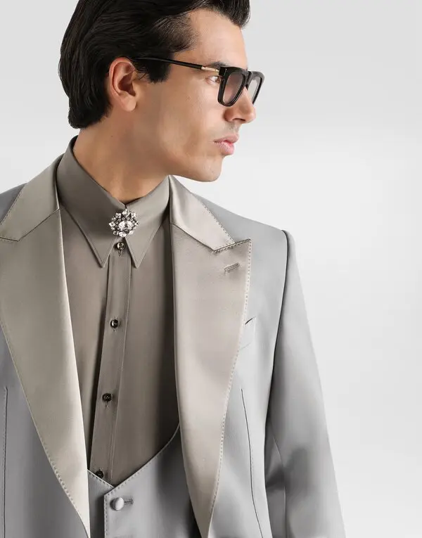 Dolce & Gabbana Sicilia Light Single-breasted Micro-rib Tuxedo Jacket Suits And Blazers Gray