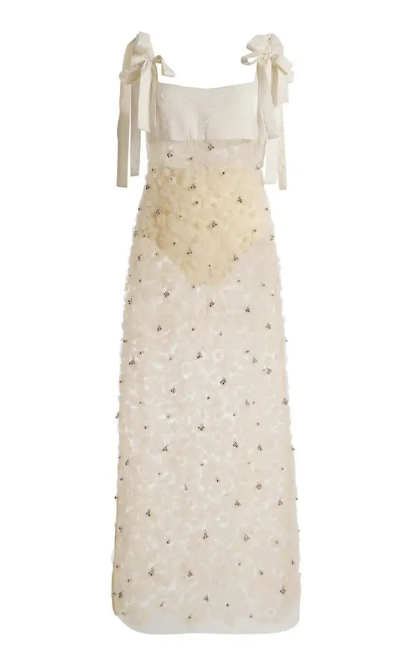 SIEDRES Siedrès Tallula Floral-appliquéd Tulle Midi Dress - White