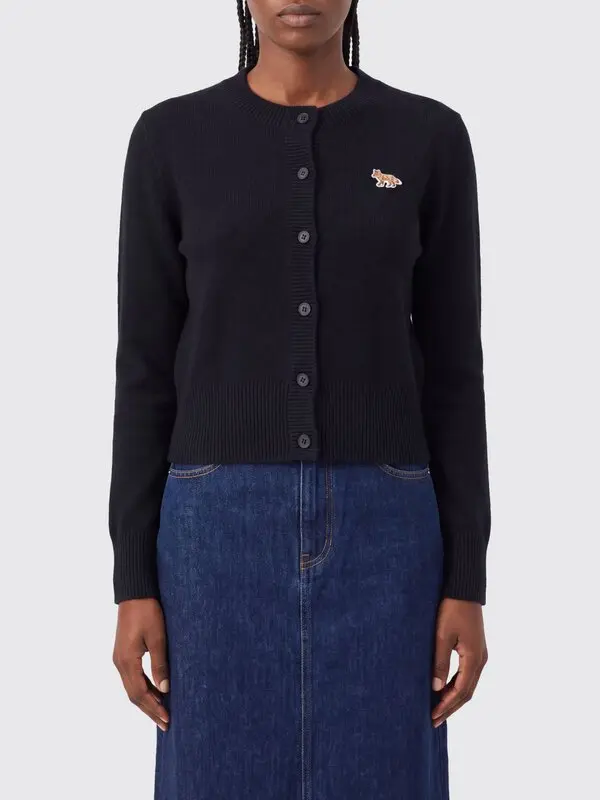 Maison Kitsuné Merino Wool Cardigan With Chillax Fox Logo - Black