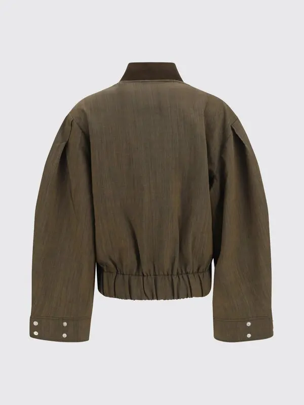 GANNI Relaxed Fit Merino Wool Cropped Bomber Jacket With Zip Closure