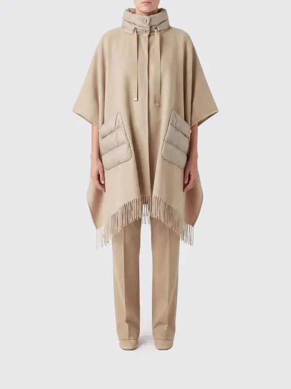 Herno Wool And Cashmere Cape With Quilted Inserts And Fringes - Pink
