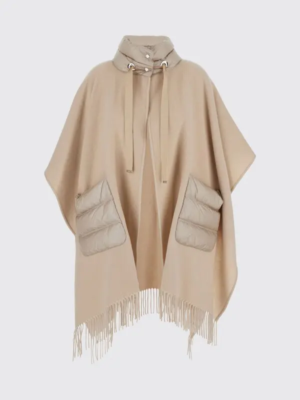 Herno Wool And Cashmere Cape With Quilted Inserts And Fringes - Pink