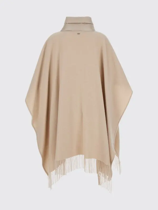 Herno Wool And Cashmere Cape With Quilted Inserts And Fringes - Pink