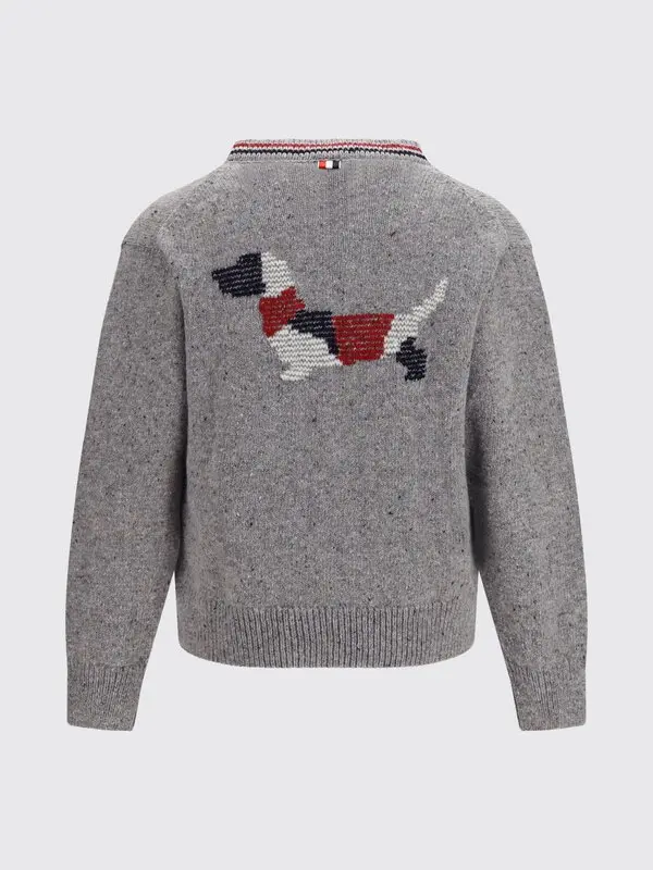 Thom Browne Slim Fit Wool And Mohair Cardigan With Fauna Print - Grey